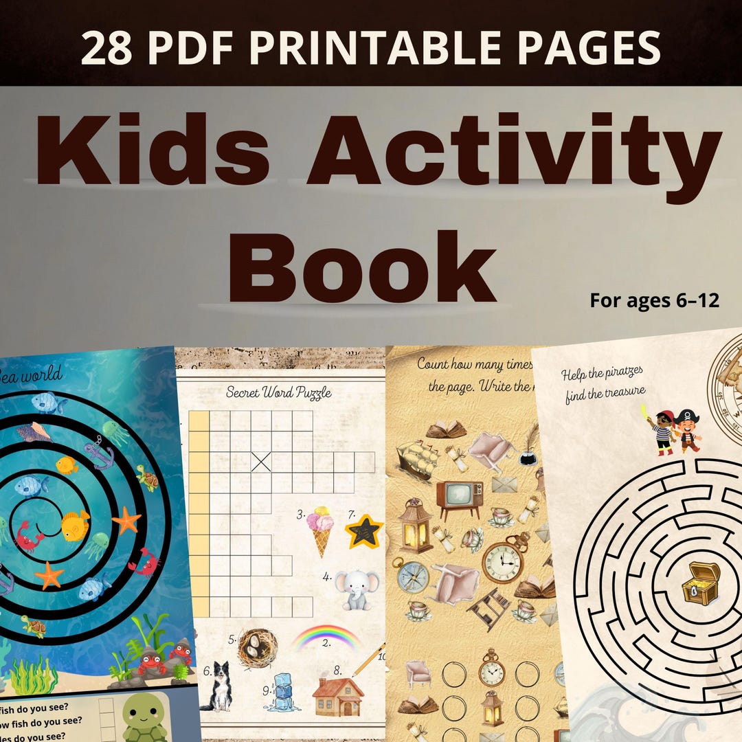 Vintage Printable Activity Book for Kids – Coloring Pages, Mazes ...