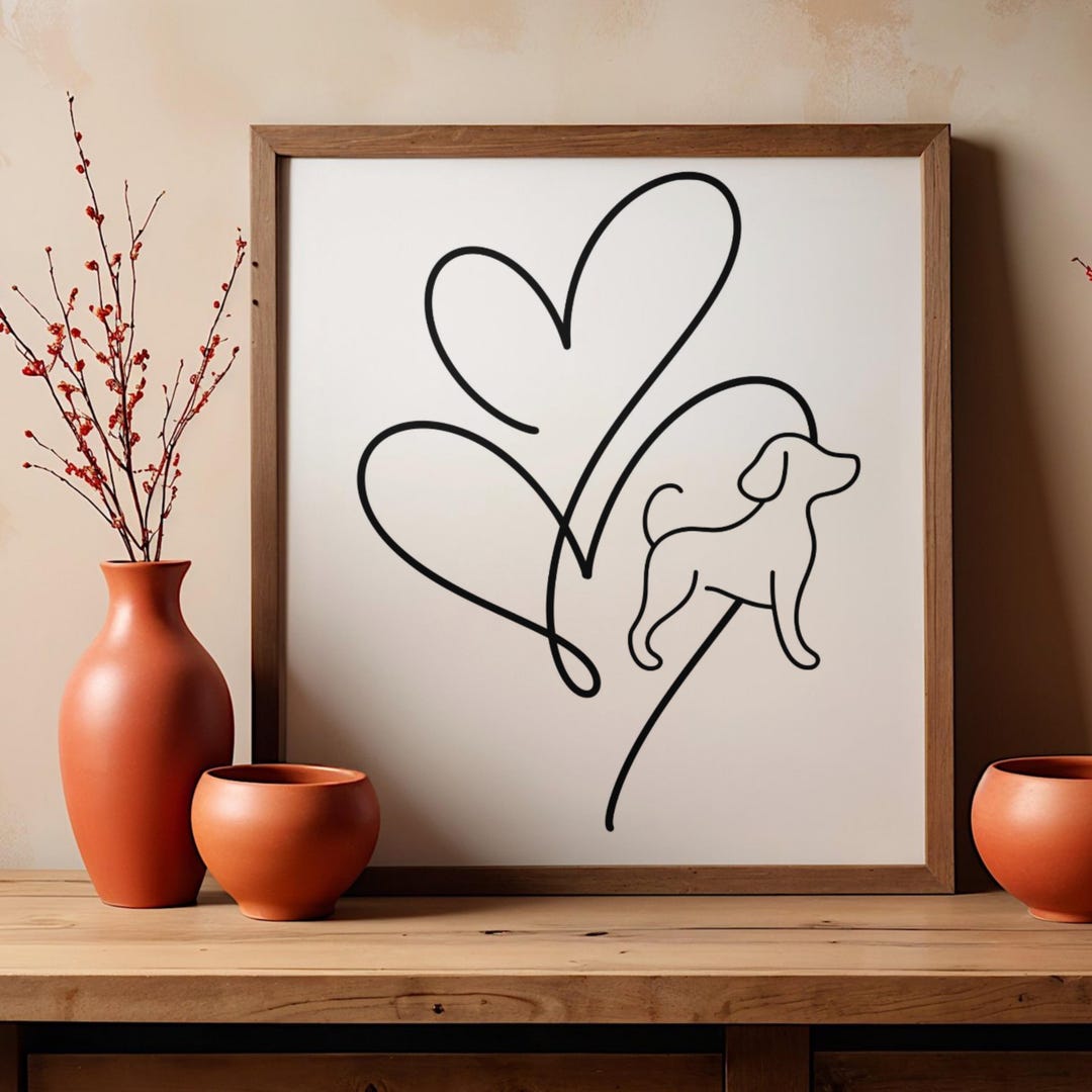 Minimalist Dog Line Art – Double Heart Printable | Continuous Line ...