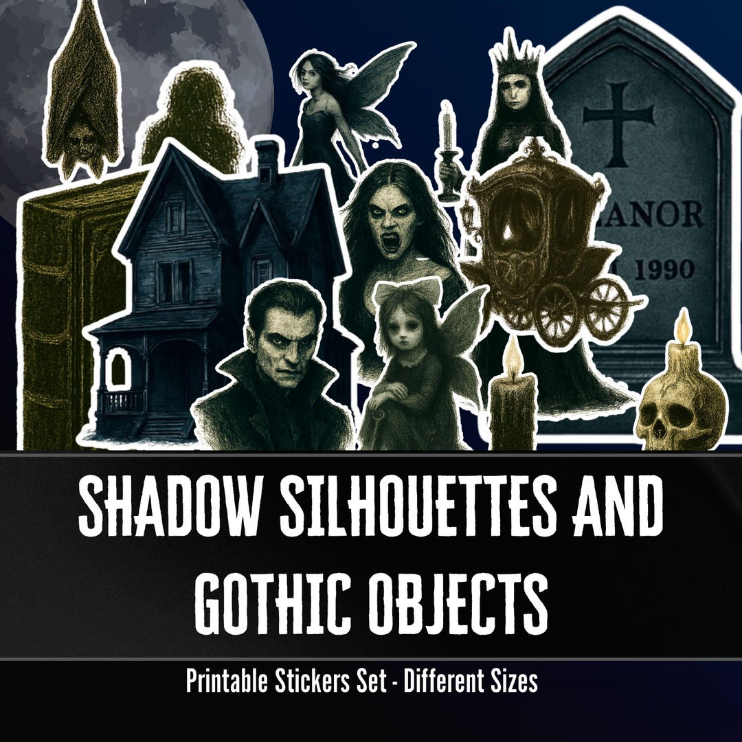 Shadow Silhouettes and Gothic Objects – Printable Gothic Stickers Set ...