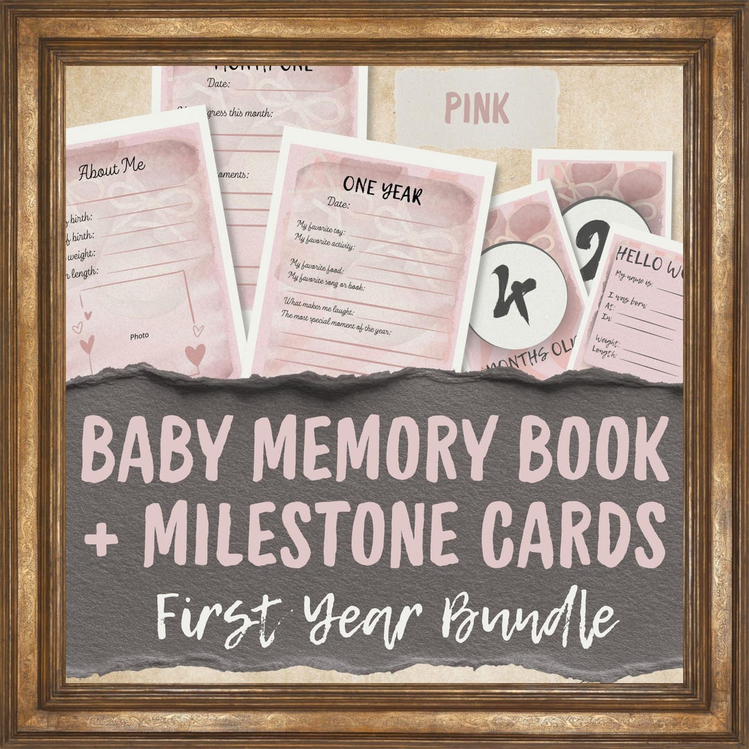 Pink Baby Memory Book and Milestone Cards – First Year Keepsake (PDF ...