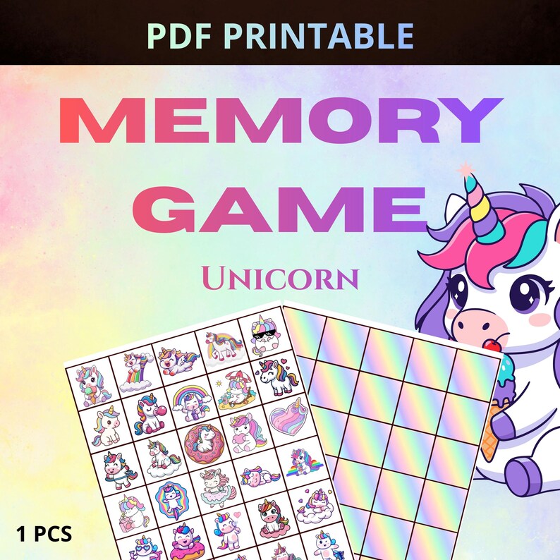 Unicorn Memory Game Printable – Kids Matching Game PDF, Preschool ...