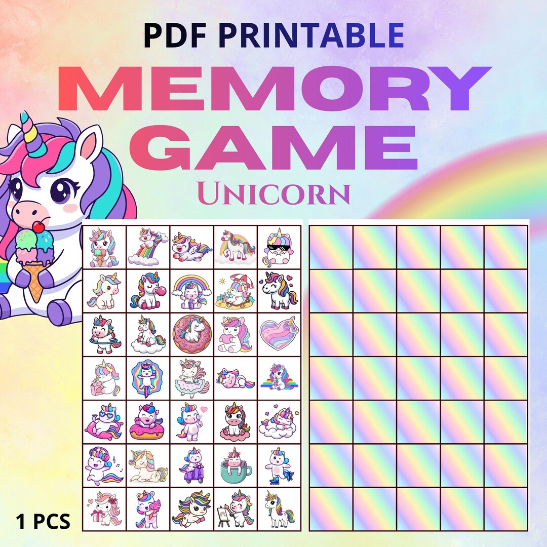 Unicorn Memory Game Printable – Kids Matching Game PDF, Preschool ...