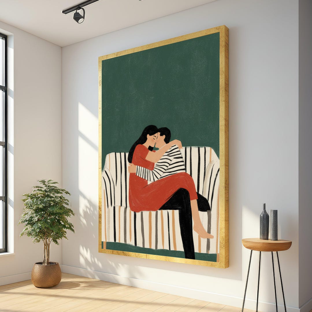 Intimate Couple Embrace Canvas, Modern Romantic Wall Art, Cozy Home ...