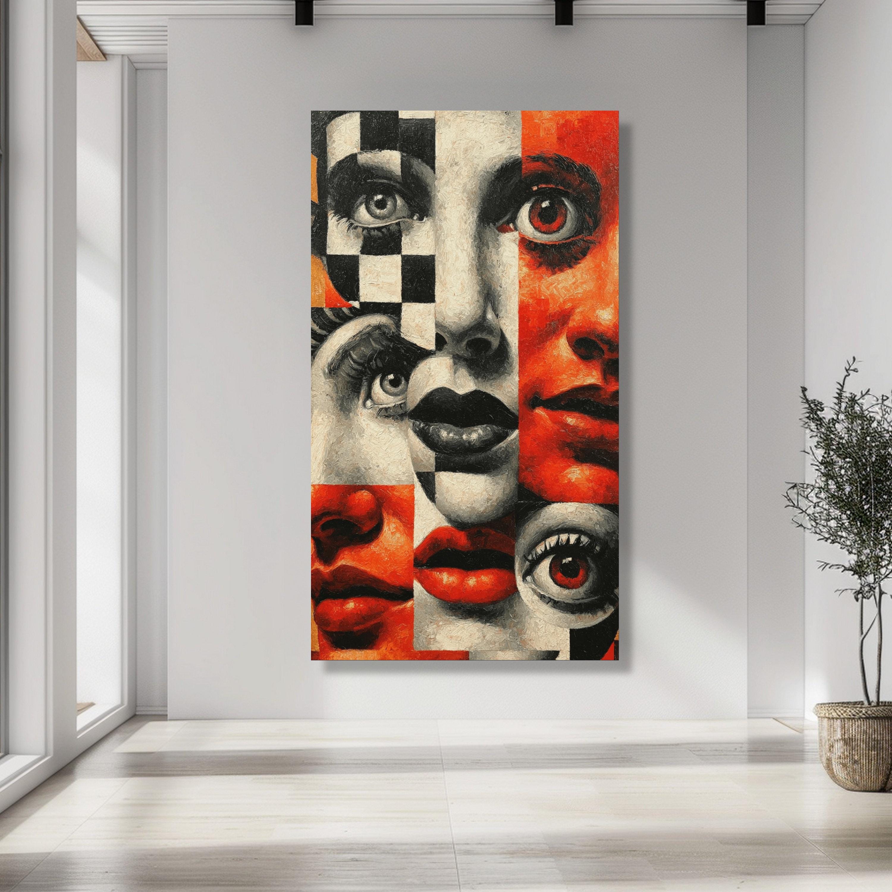 Abstract Faces Collage Canvas Wall Art, Modern Surreal Portrait ...