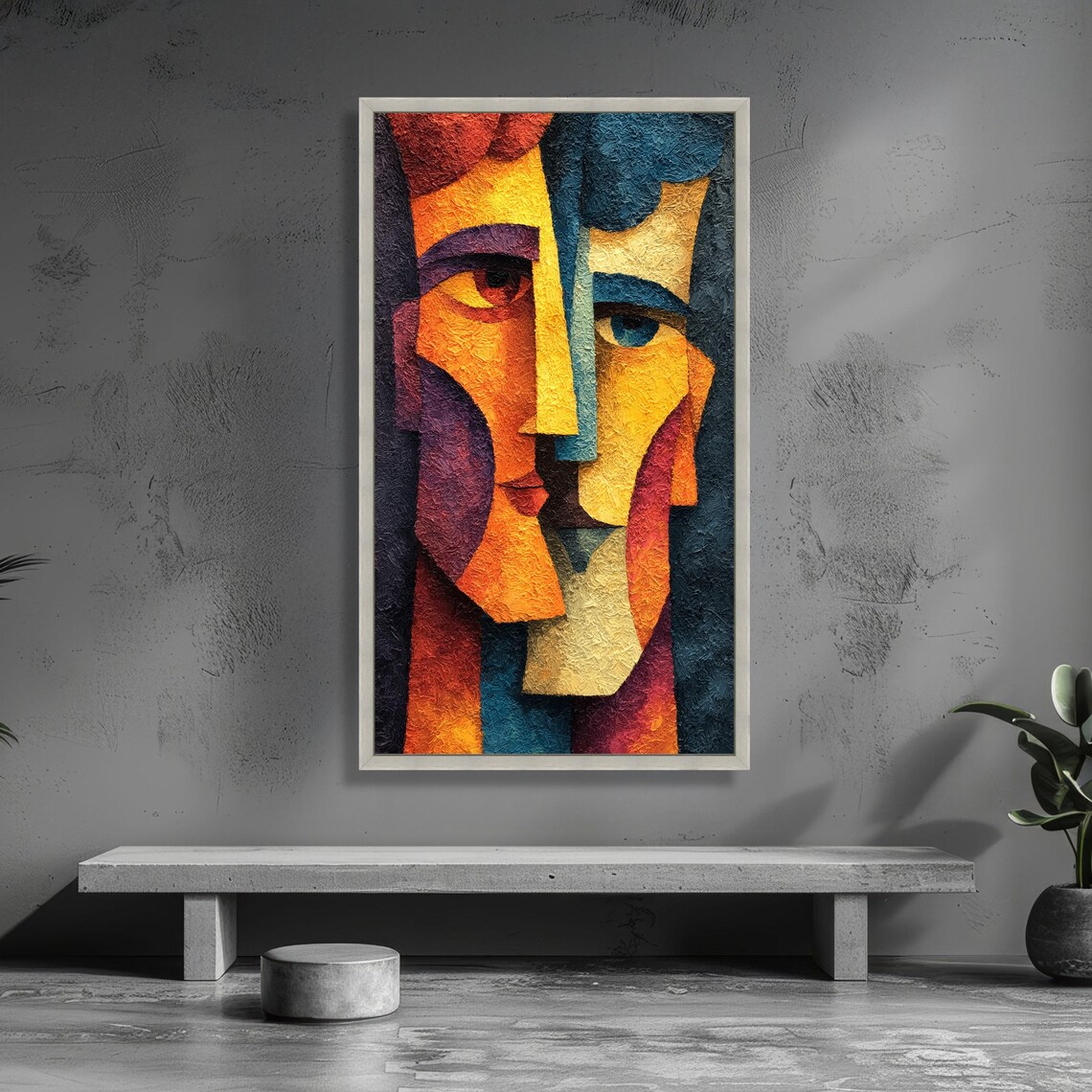 Abstract Faces Cubism Canvas, Modern Art Wall Decor, Colorful Geometric ...