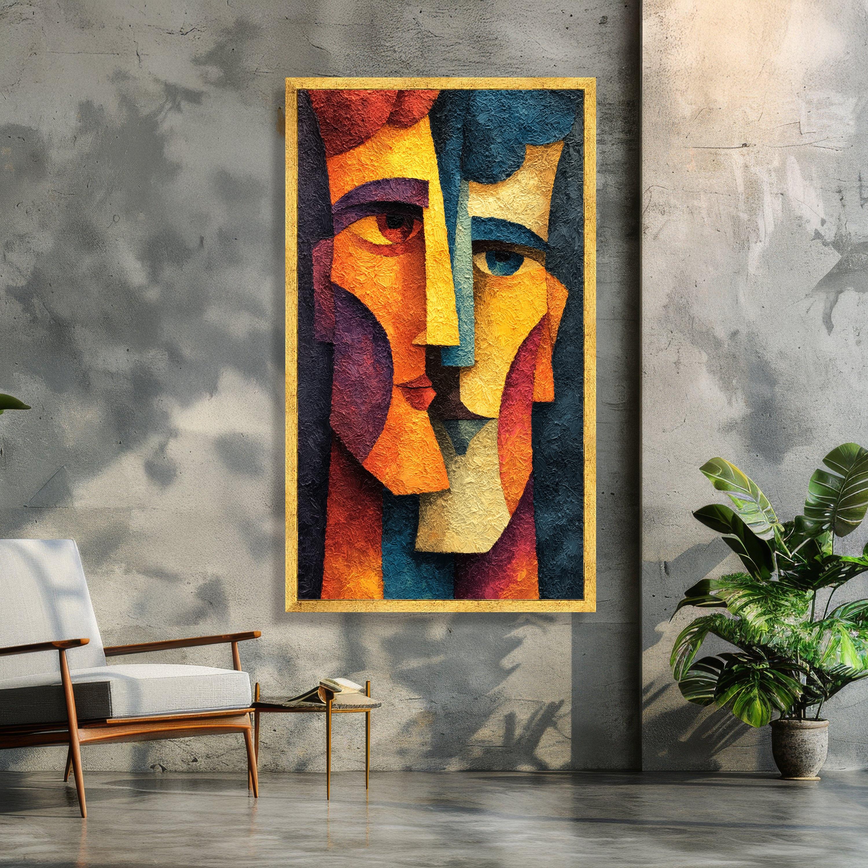 Abstract Faces Cubism Canvas, Modern Art Wall Decor, Colorful Geometric ...