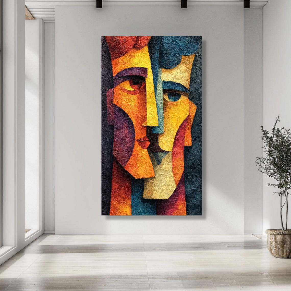 Abstract Faces Cubism Canvas, Modern Art Wall Decor, Colorful Geometric ...