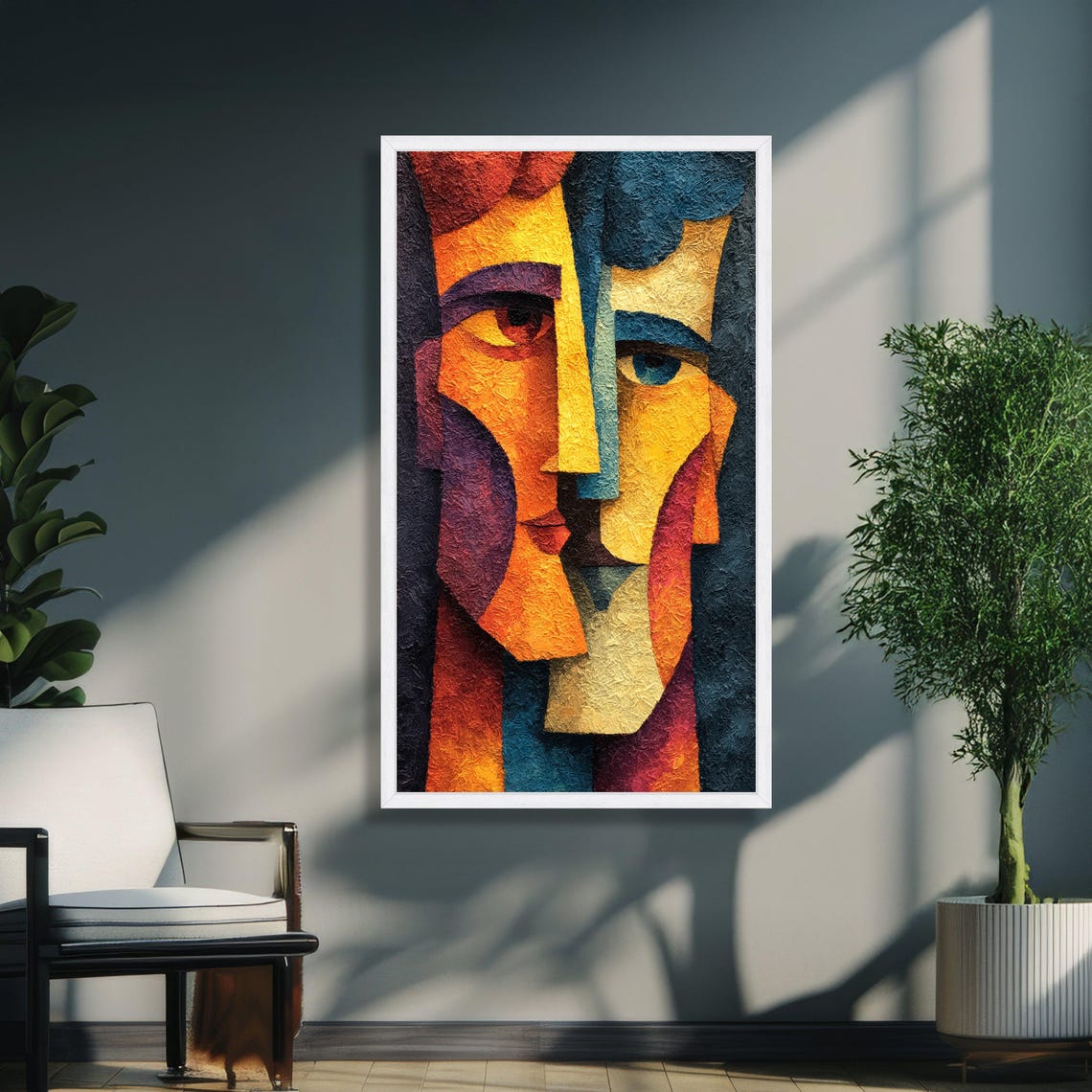 Abstract Faces Cubism Canvas, Modern Art Wall Decor, Colorful Geometric ...