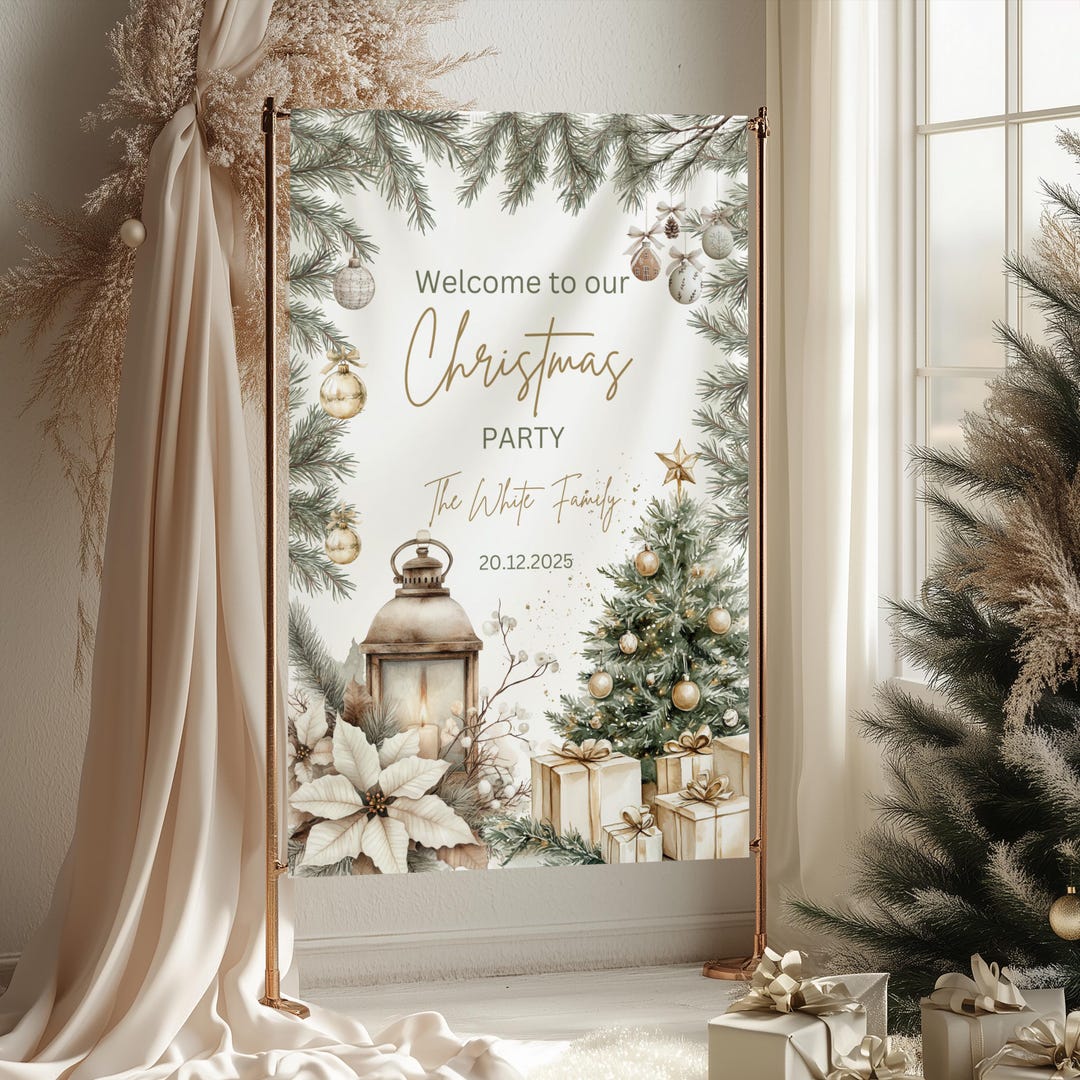 Rustic Christmas Party Welcome Sign Editable Canva Template - Etsy