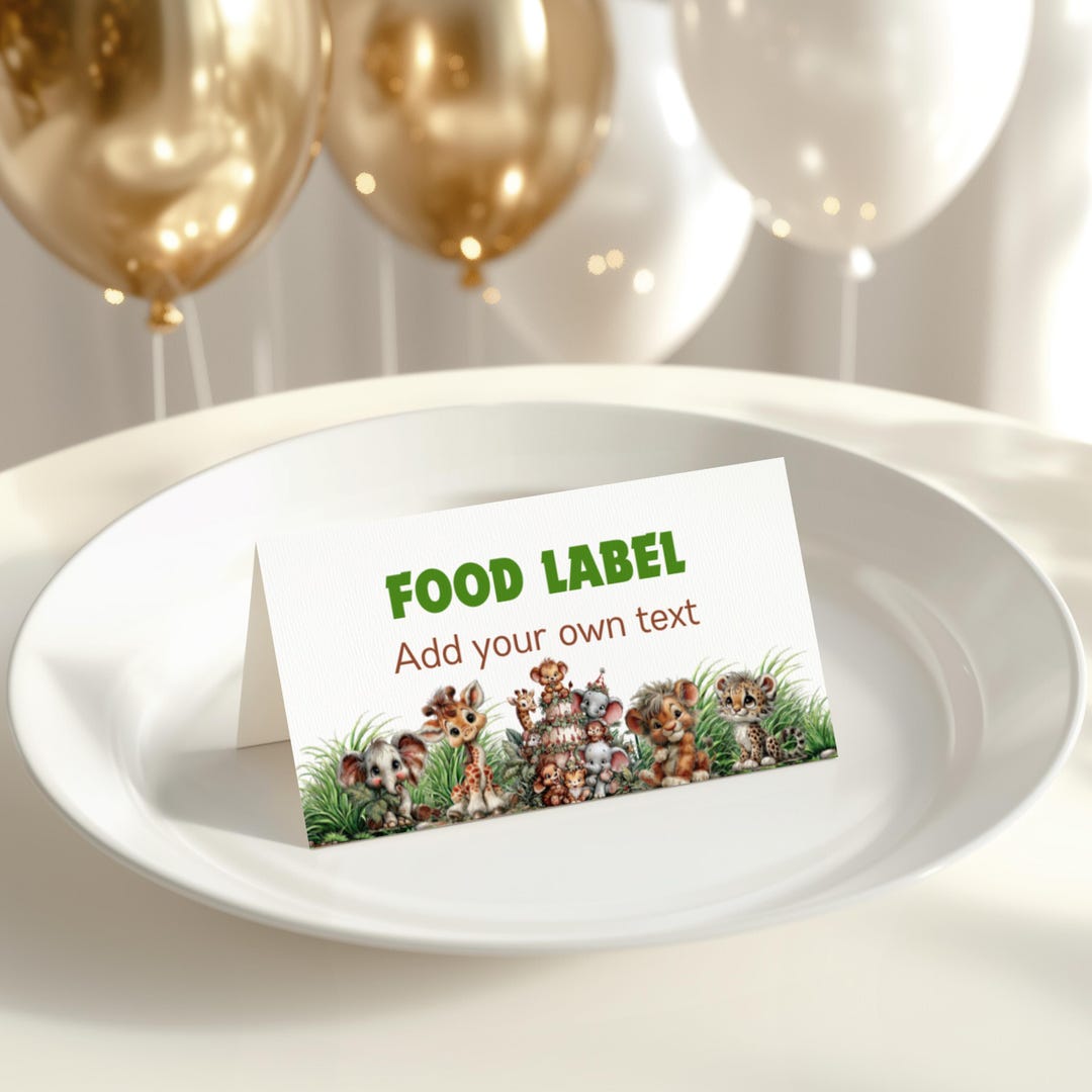 Editable Safari Animals Themed Party Food Labels/ Place Cards (canva ...