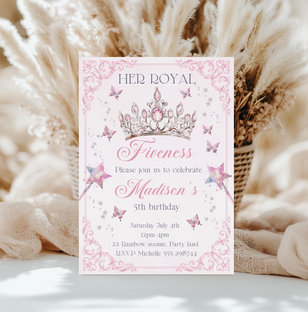 Her Royal Fiveness Birthday Invitation Template Editable in Canva - Etsy