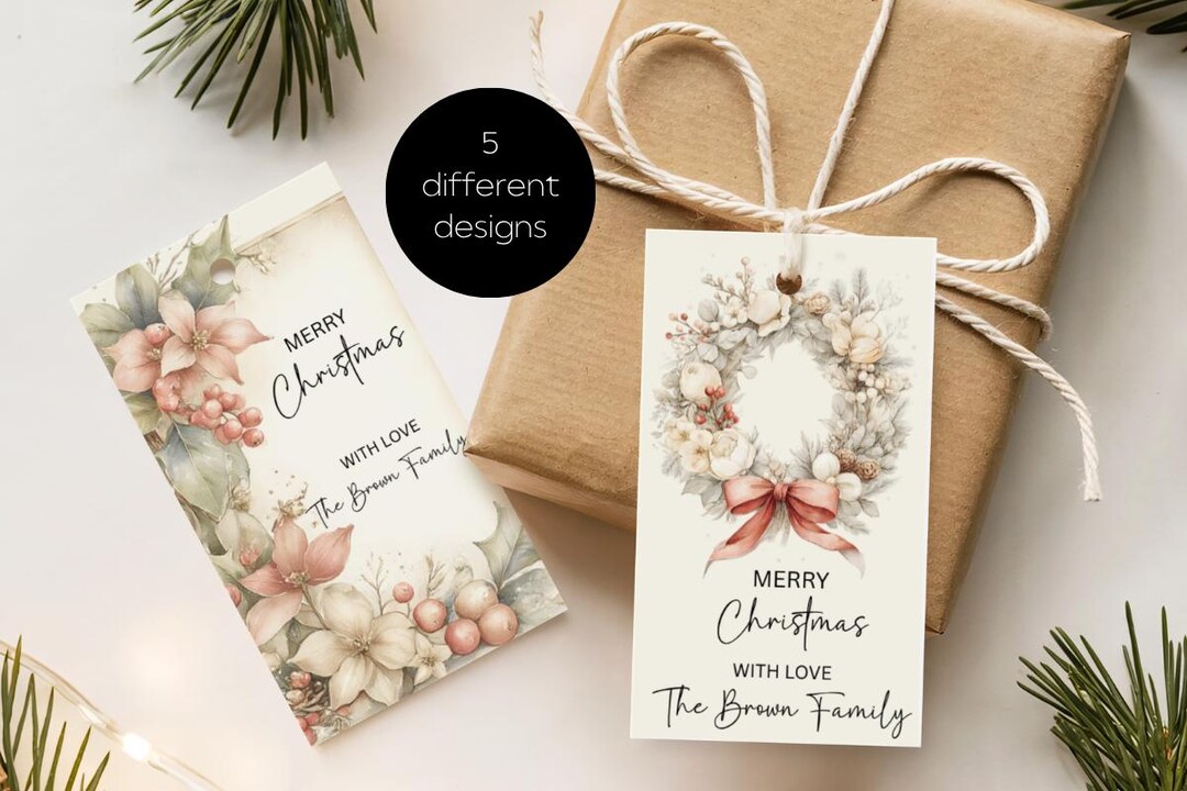 Vintage Christmas Gift Tag Template, Editable Canva Tags (digital ...