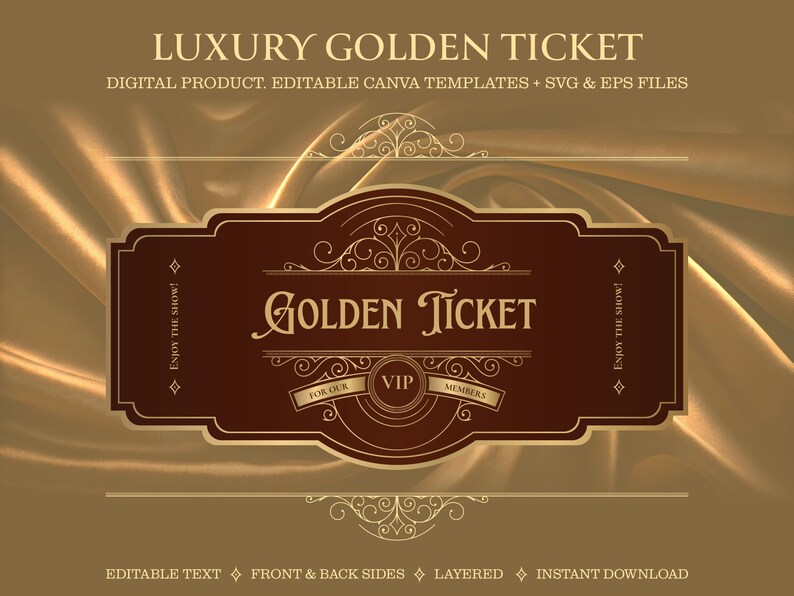 Golden Ticket Template Set – Editable Canva, for Gifts, Events ...