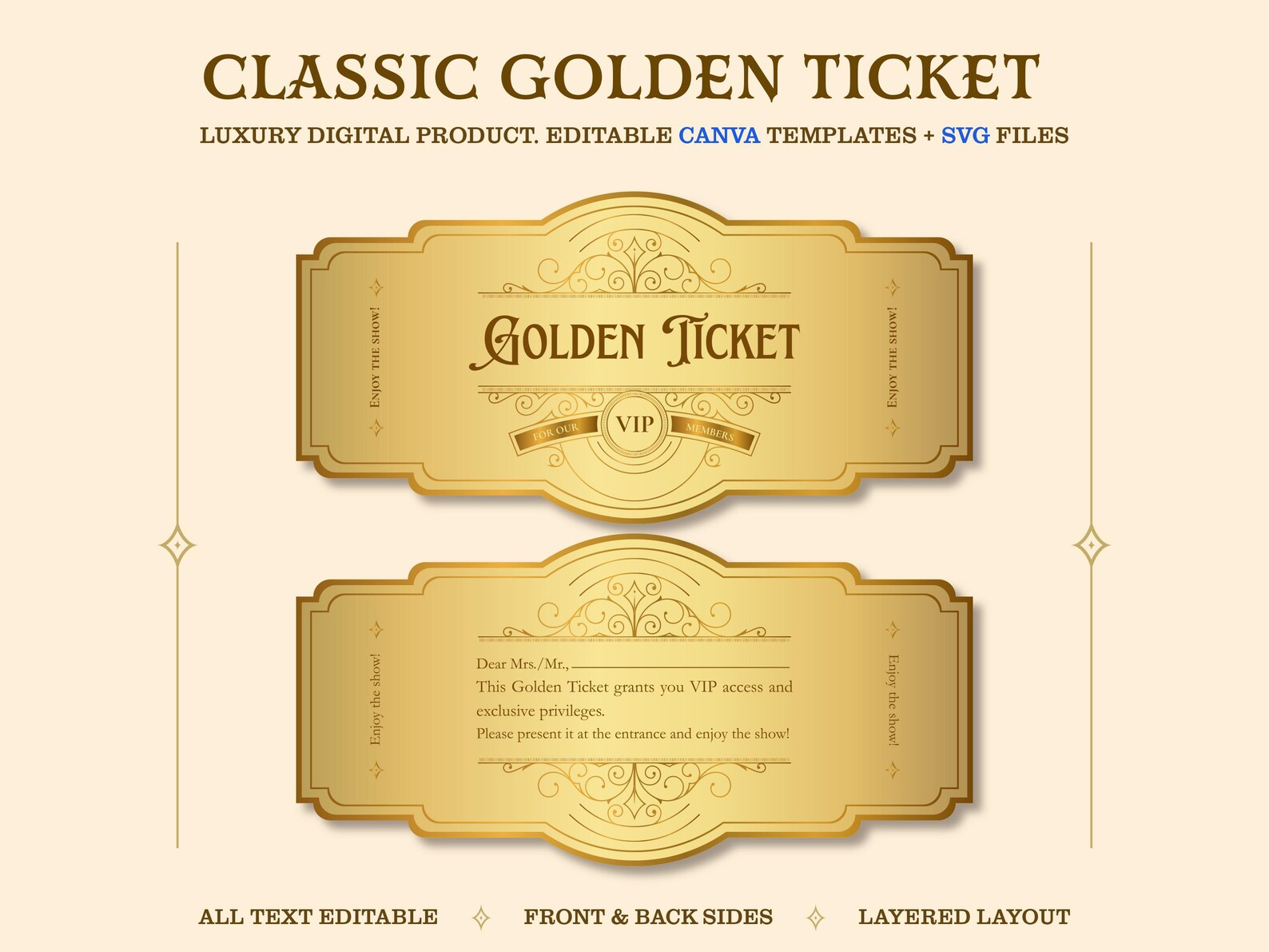 Golden Ticket Template – Editable Canva Design, Custom Invitation ...