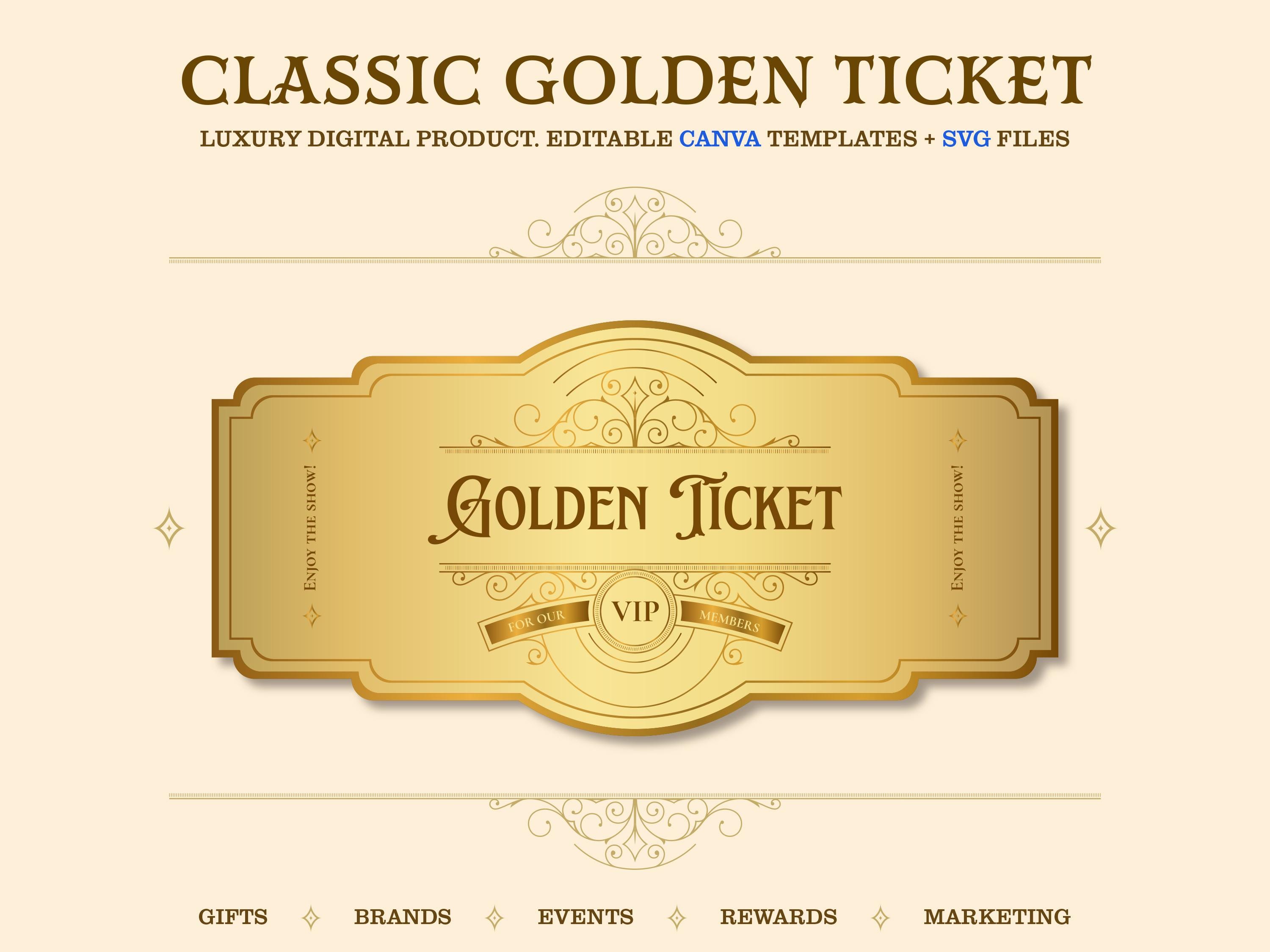 Golden Ticket Template – Editable Canva Design, Custom Invitation ...