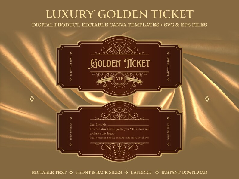 Golden Ticket Template Set – Editable Canva, for Gifts, Events ...
