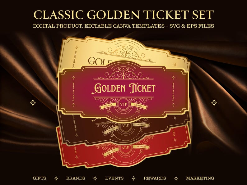 Golden Ticket Template Set – Editable Canva, for Gifts, Events ...