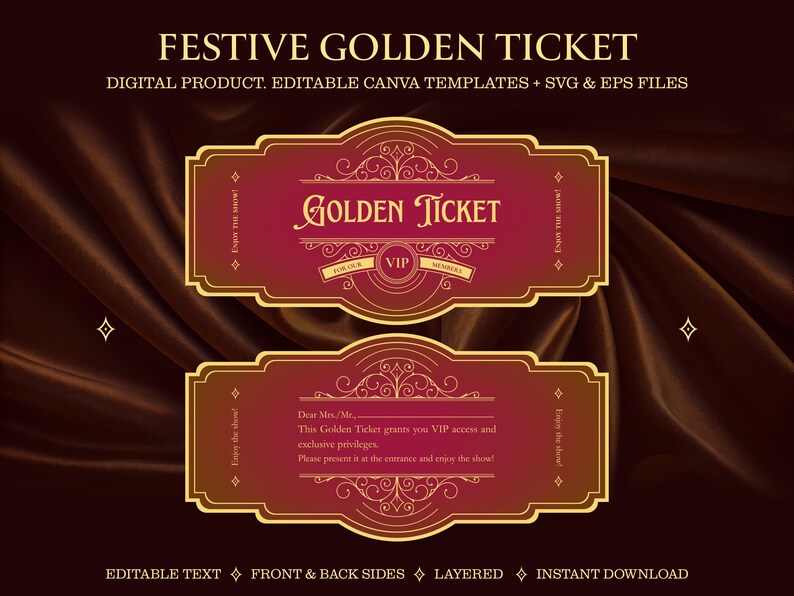 Golden Ticket Template Set – Editable Canva, for Gifts, Events ...