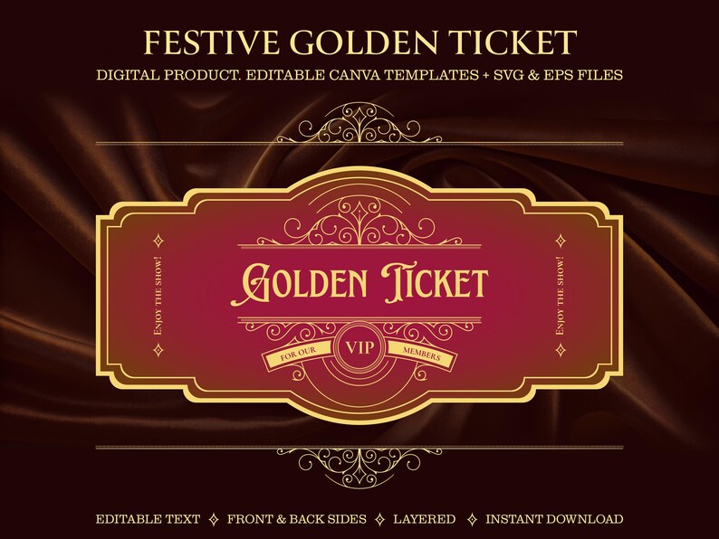 Golden Ticket Template Set – Editable Canva, for Gifts, Events ...