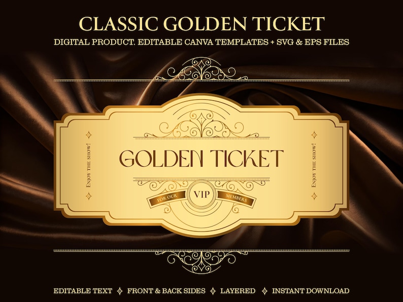 Golden Ticket Template Set – Editable Canva, for Gifts, Events ...