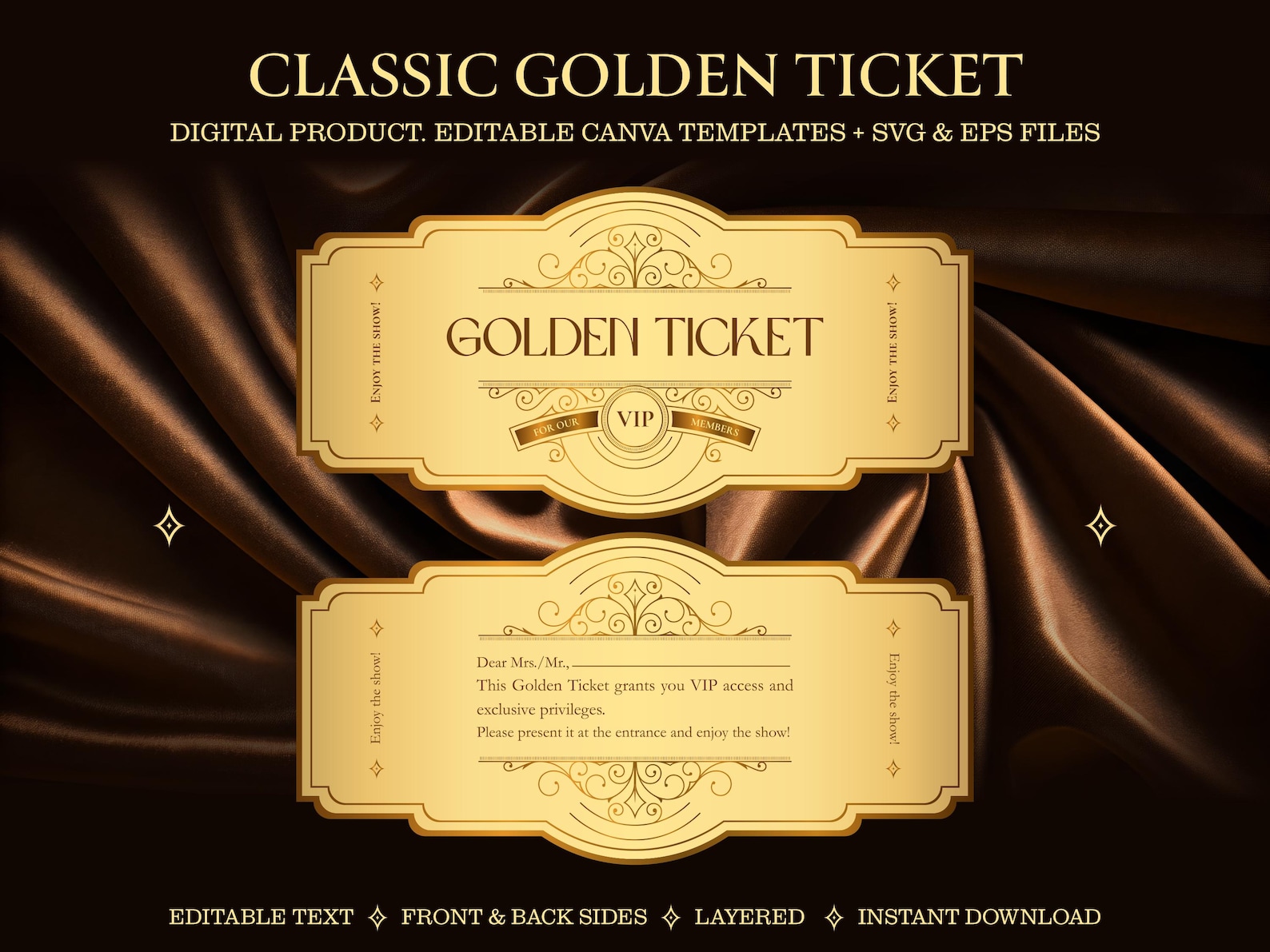 Golden Ticket Template Set – Editable Canva, for Gifts, Events ...