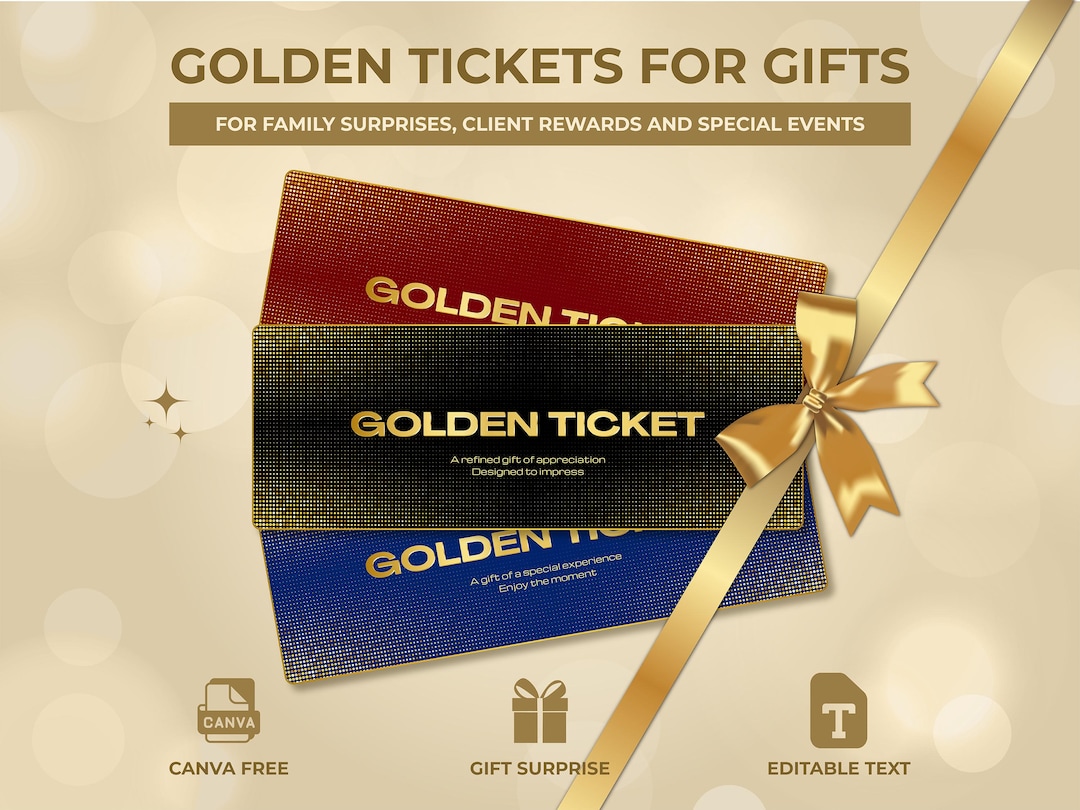 Golden Ticket Template, Editable Canva Design for Family Gifts, Business Clients and Luxury ...