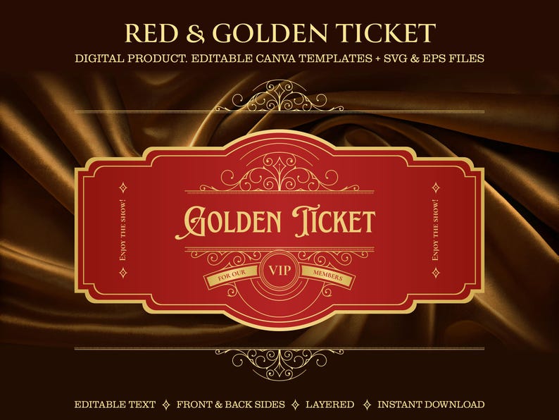 Golden Ticket Template Set – Editable Canva, for Gifts, Events ...