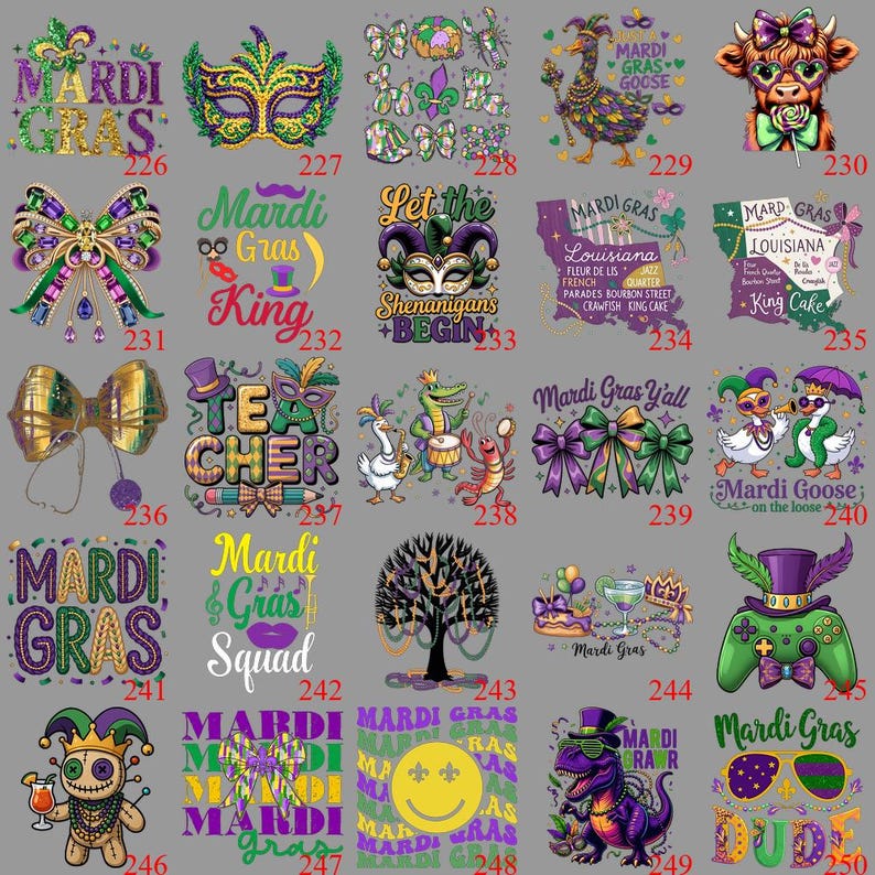 Mardi Gras DTF Transfer, Knitted Letters Iron on Ready to Press, Purple ...