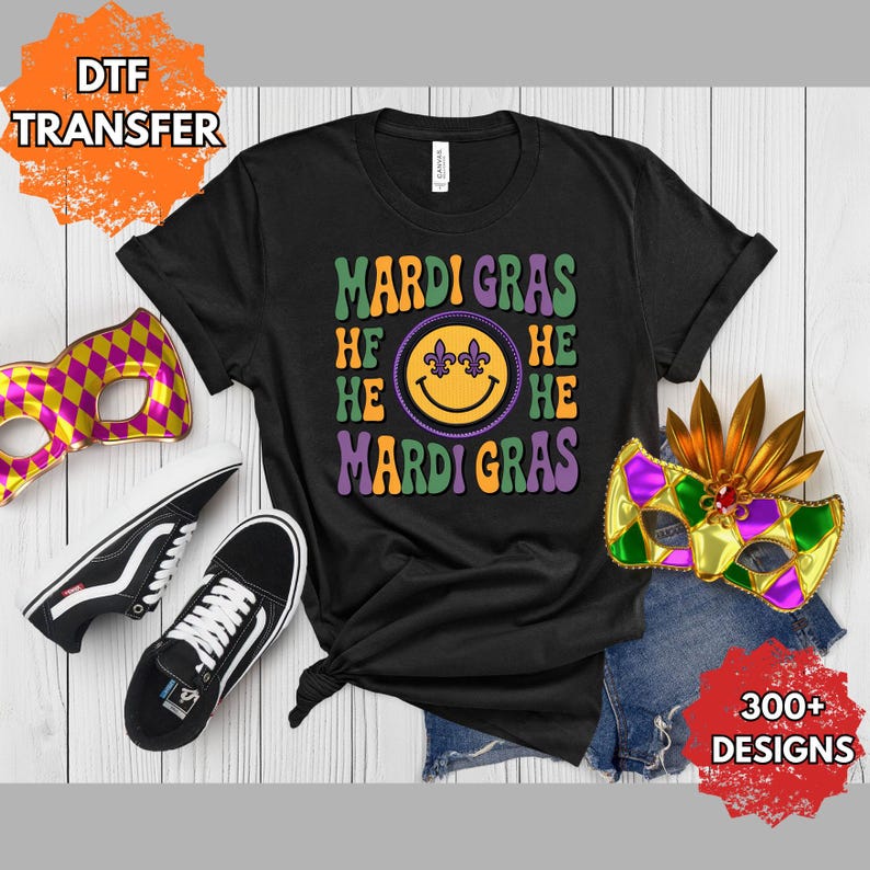 Mardi Gras Smiley Face DTF Transfer | Fleur De Lis Party Design | Retro ...