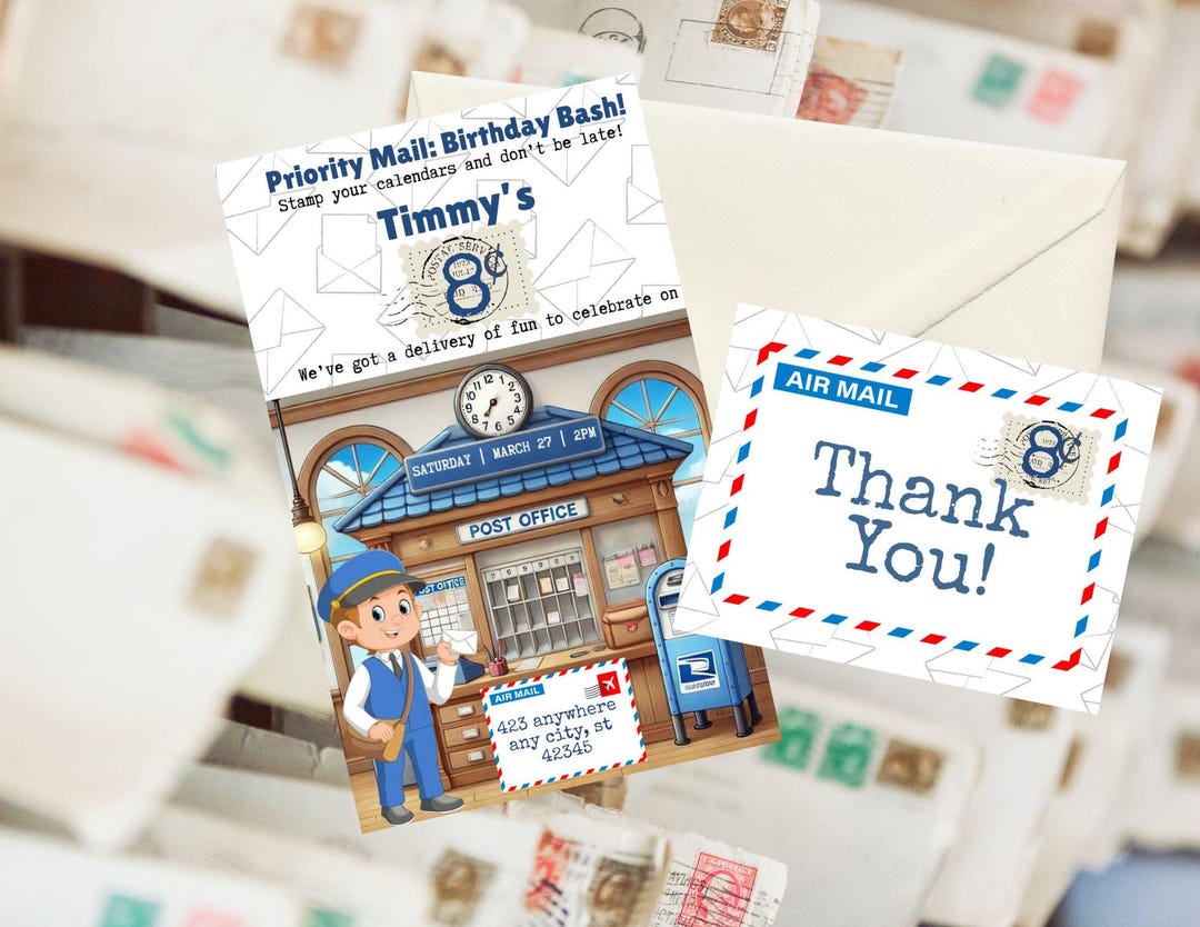 Postman Themed Birthday Invitation & Thank You Card-digital Download - Etsy