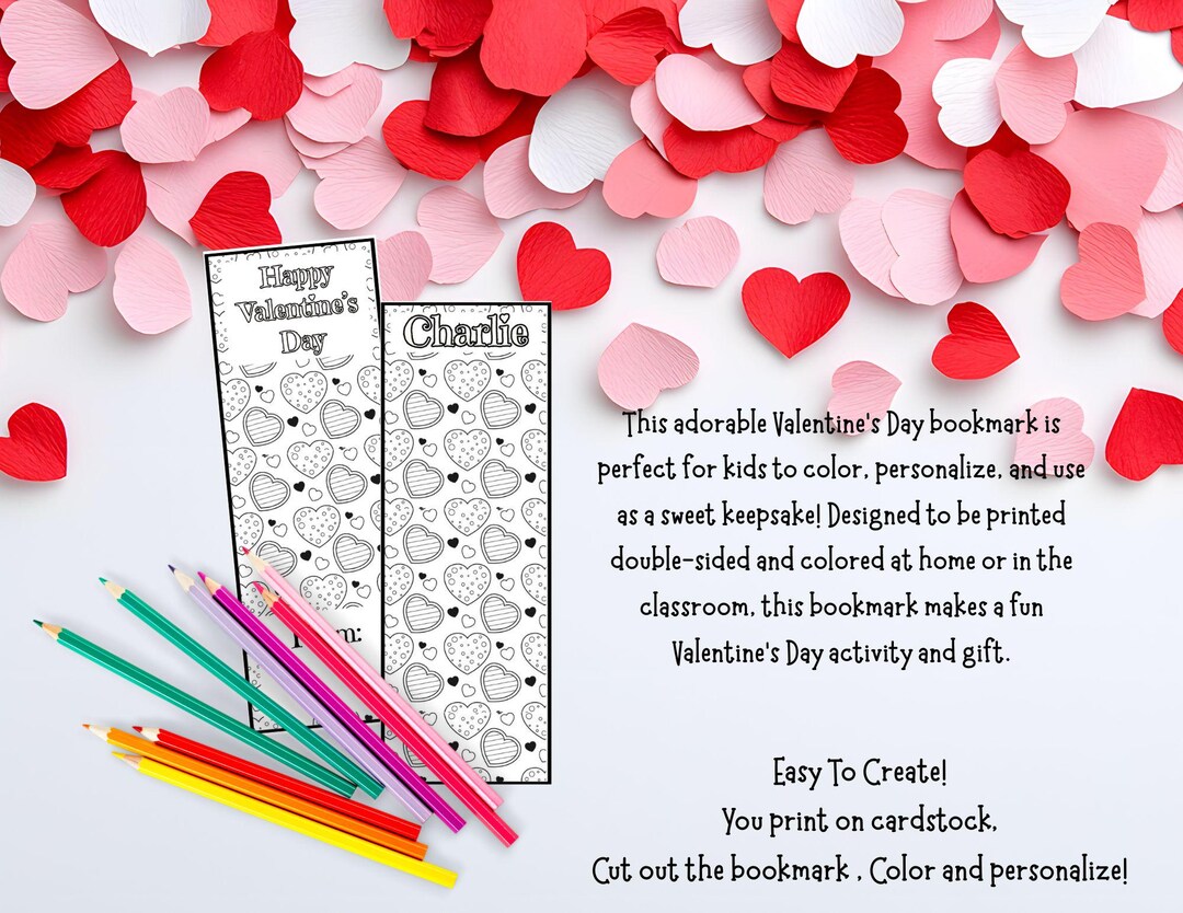 Valentine’s Day Coloring Bookmark for Kids – Editable Digital Download ...