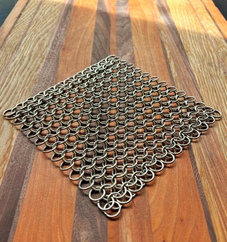 Handmade Stainless Steel Chainmail Pot Scrubber, Cast Iron Cleaner ...
