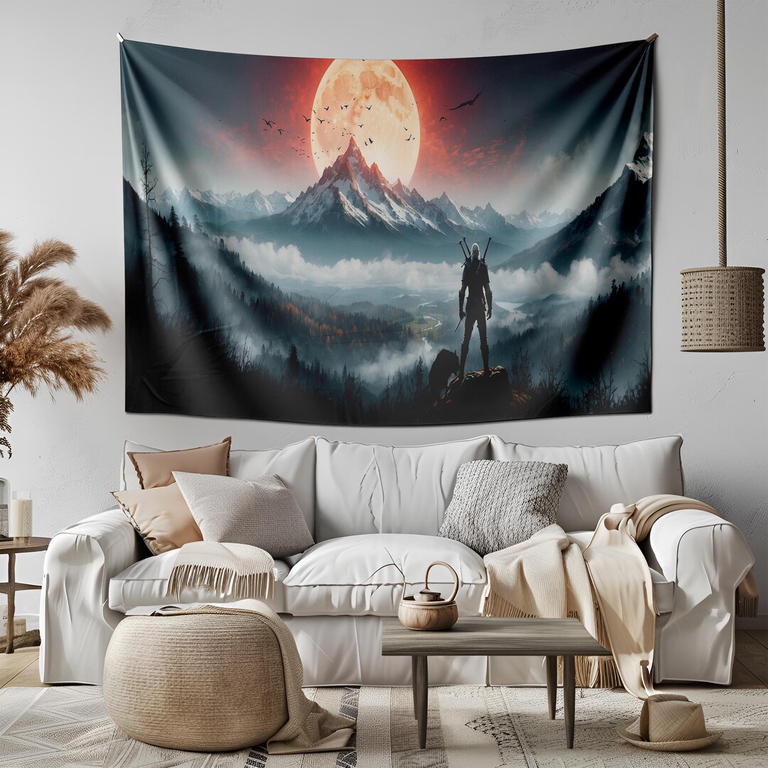 The Witcher 3 Tapestry, Fantasy Game Art, Gamer Room Decor - Etsy