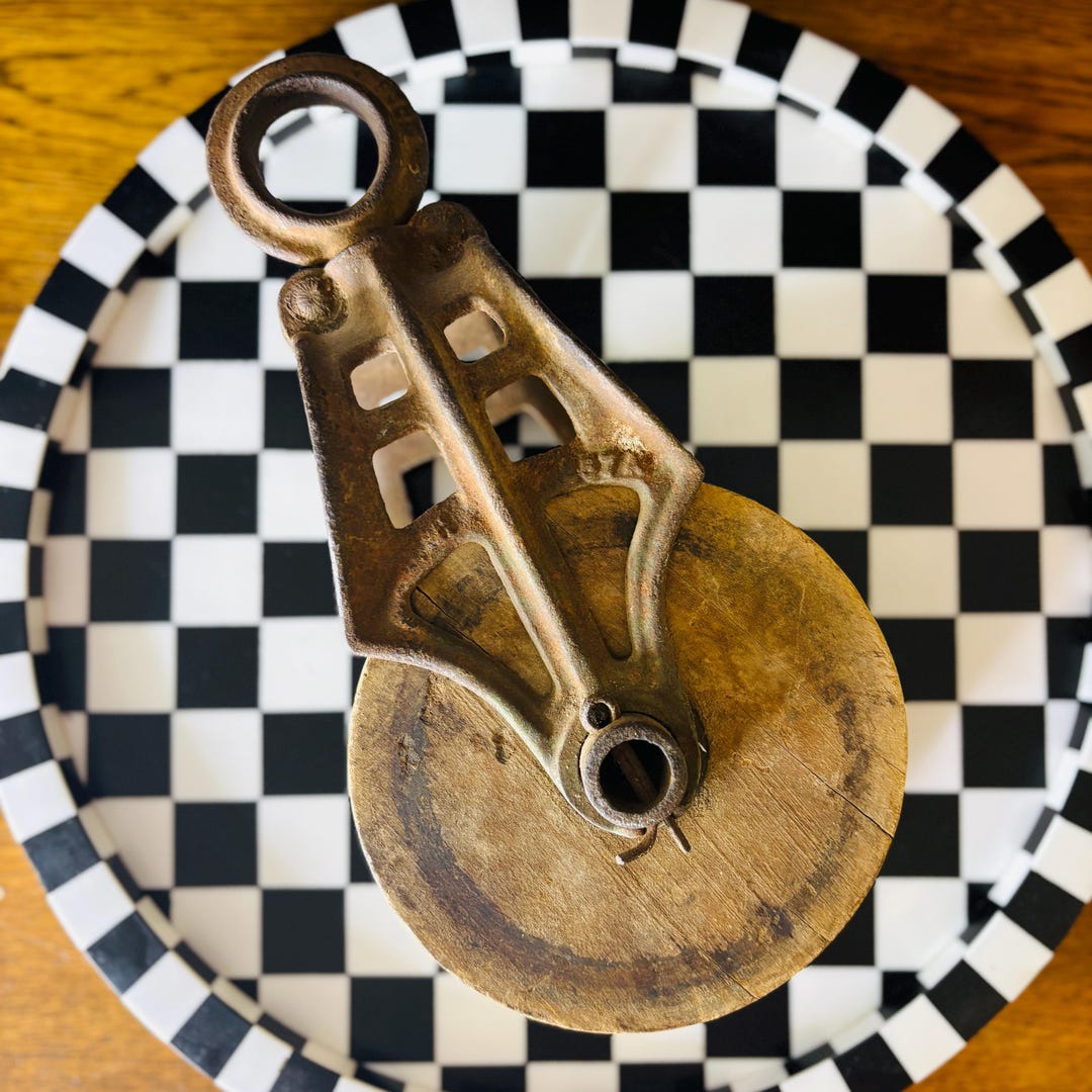 Vintage Cast-iron Wood Pulley Block Industrial Decor Solid Metal ...