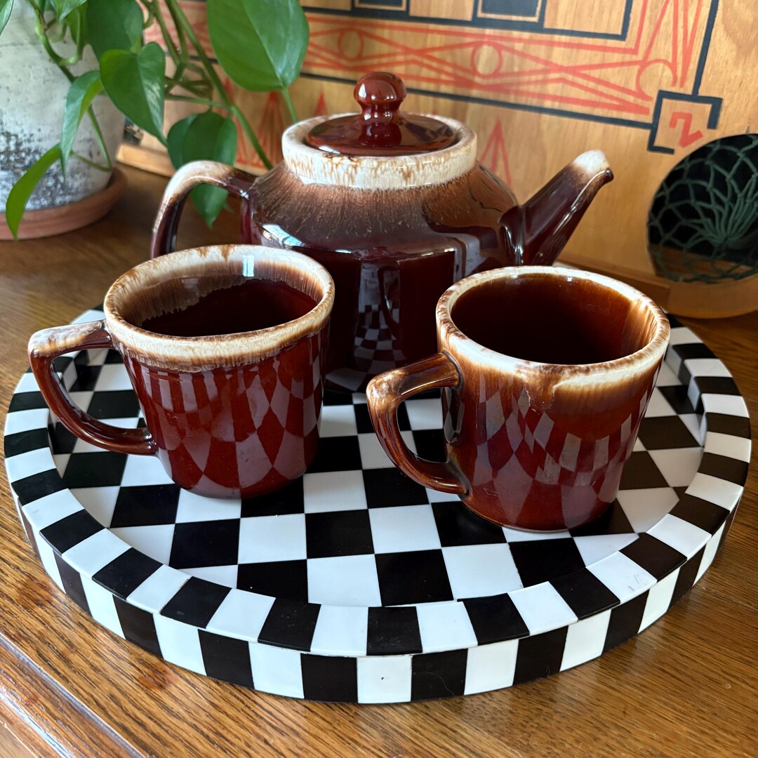 Vintage Mccoy Pottery Tea Set Brown Drip Teapot and Mugs Rustic Studio ...