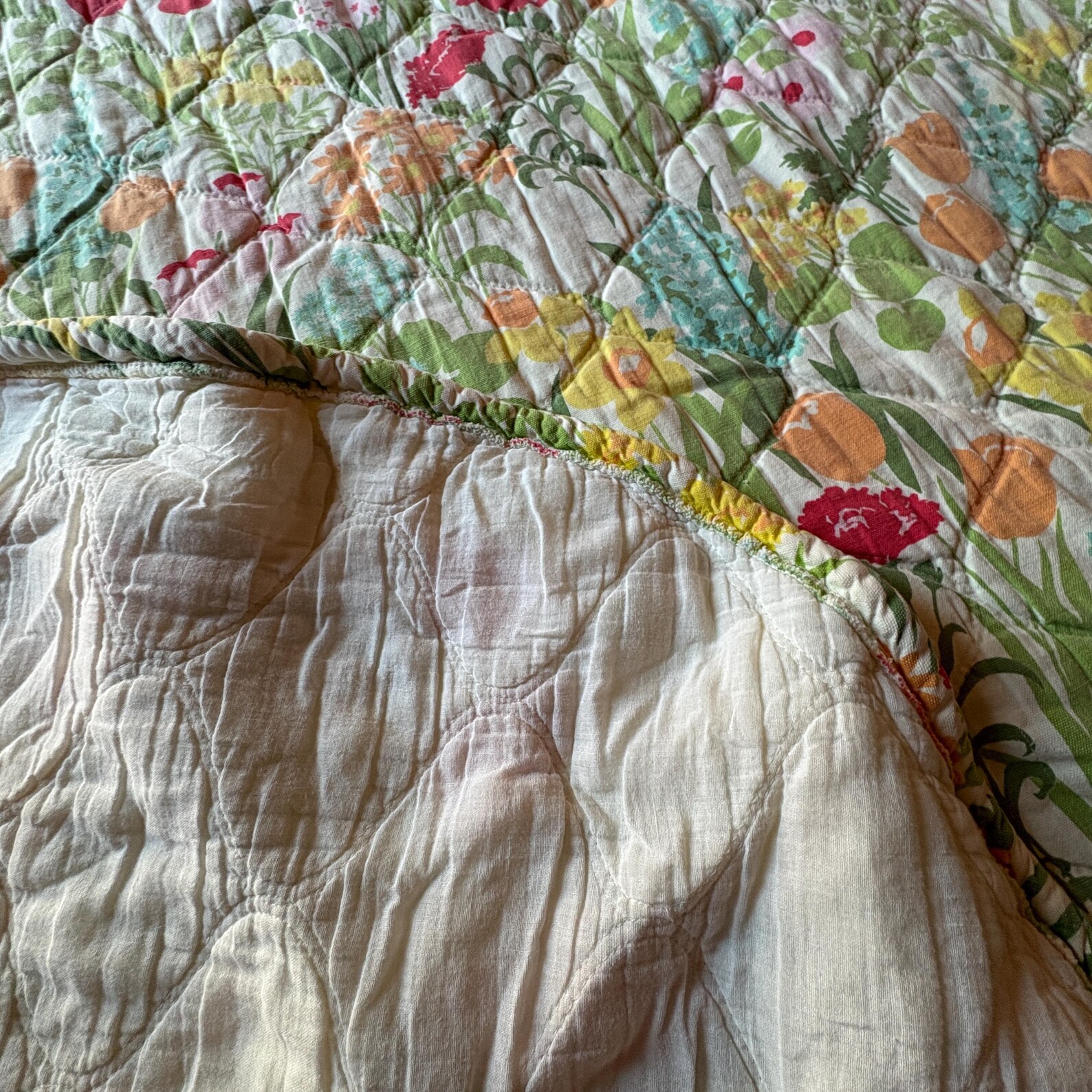 Vintage Floral Quilted Bedspread - Queen Size Cottagecore Bedding Red ...