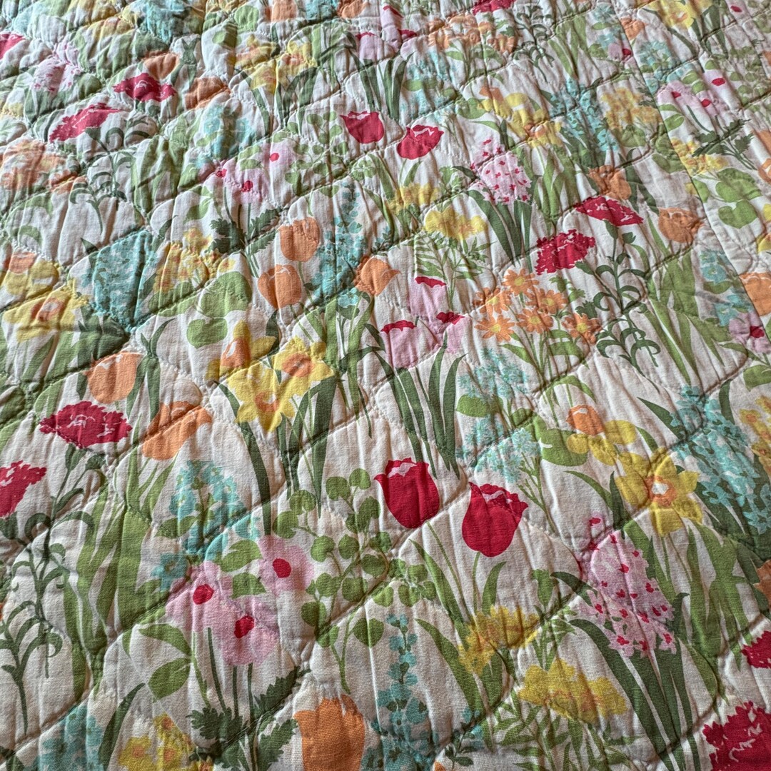 Vintage Floral Quilted Bedspread - Queen Size Cottagecore Bedding Red ...