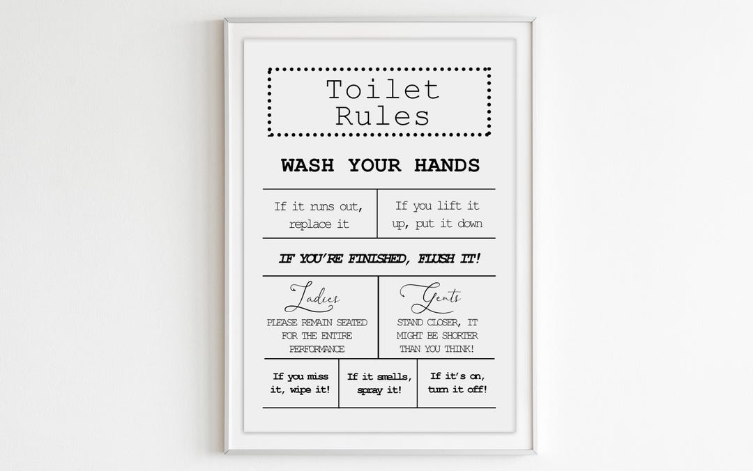 Toilet Rules Print | Funny Bathroom Decor | Minimal Typography Toilet ...