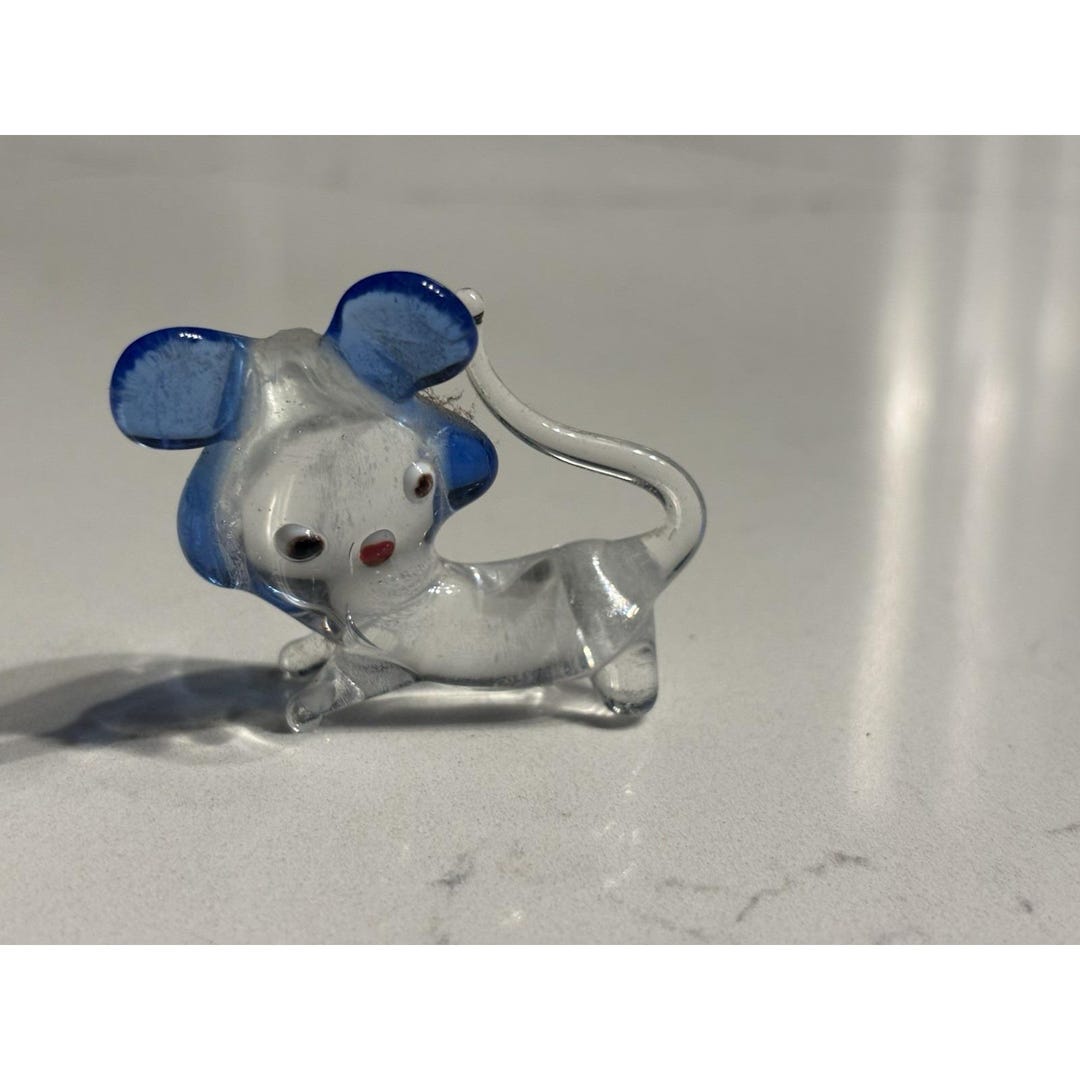 Hand Blown Clear Art Glass Miniature Mouse Figurine With Tail Blue ...