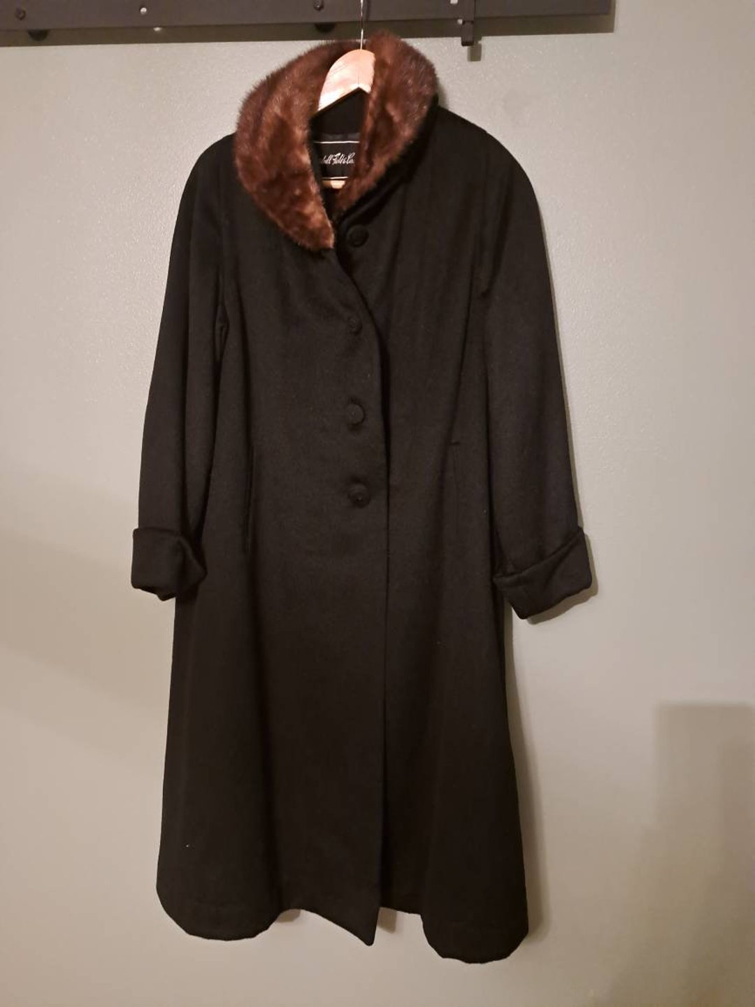 Marshall Field Black Wool Coat With Fur Collar - Etsy