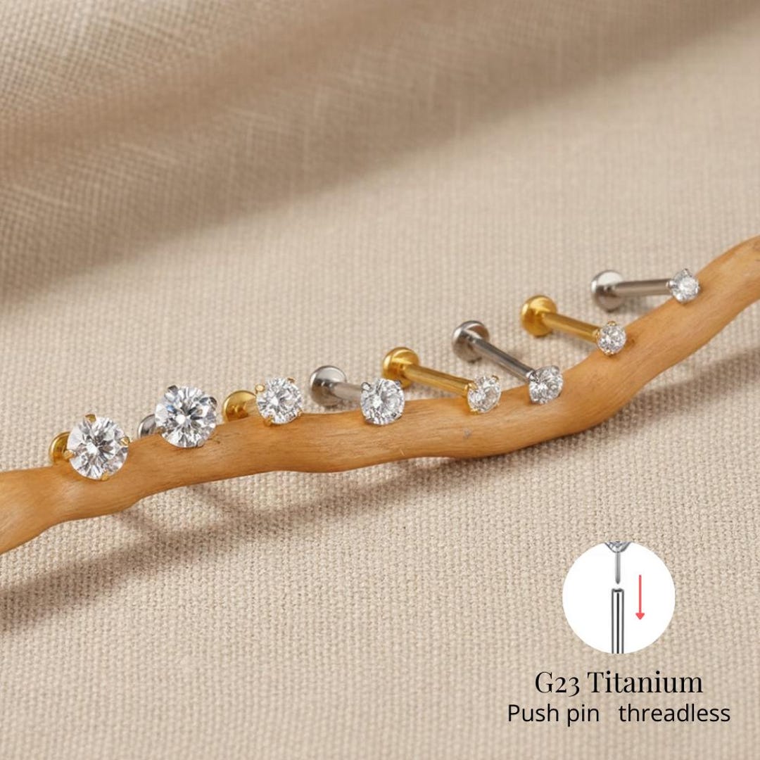 Titanium 18G/16G Threadless Push Pin Labret Stud , Flat Back Earring ...