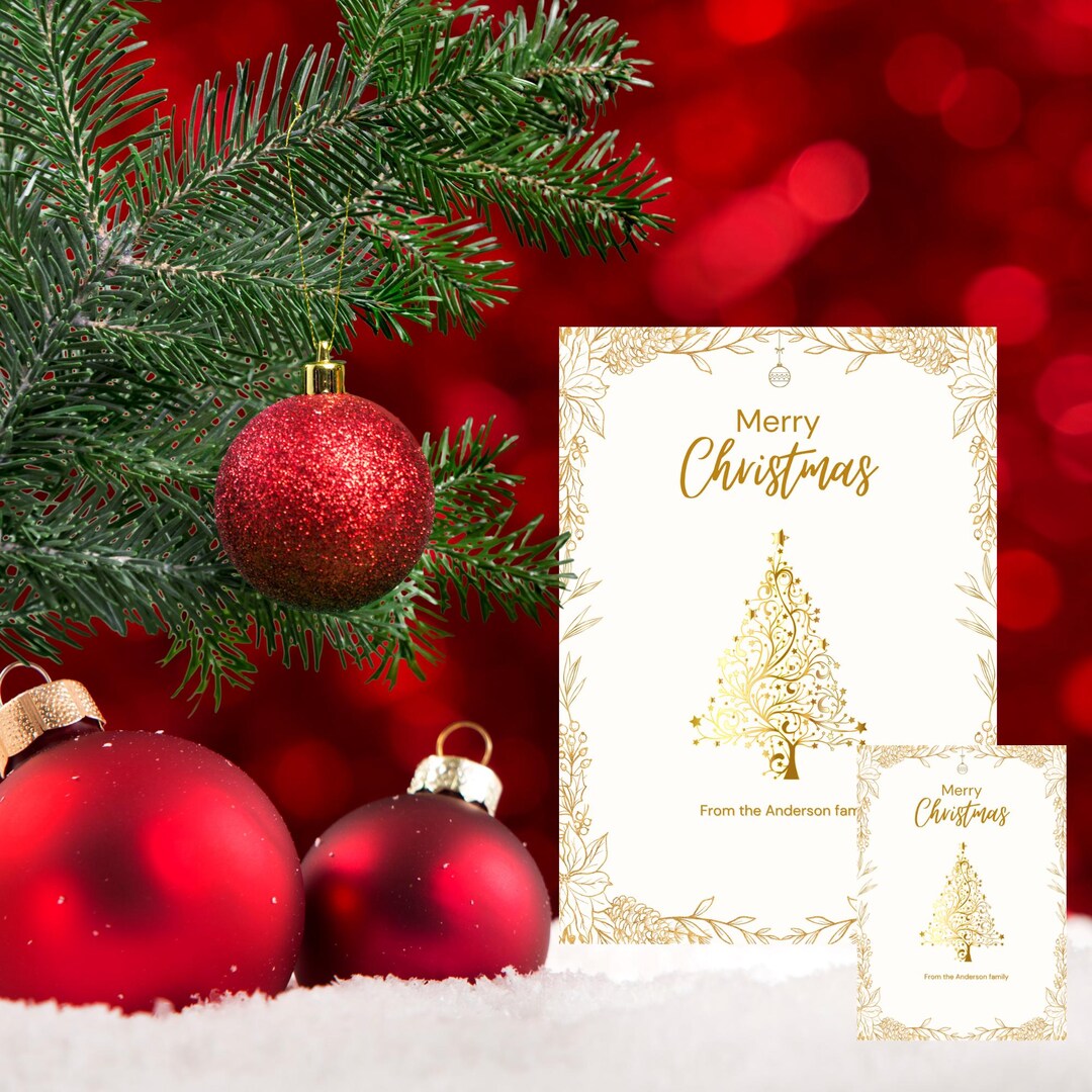 Elegant Gold Christmas Card Template | Personalized Family Holiday Card ...
