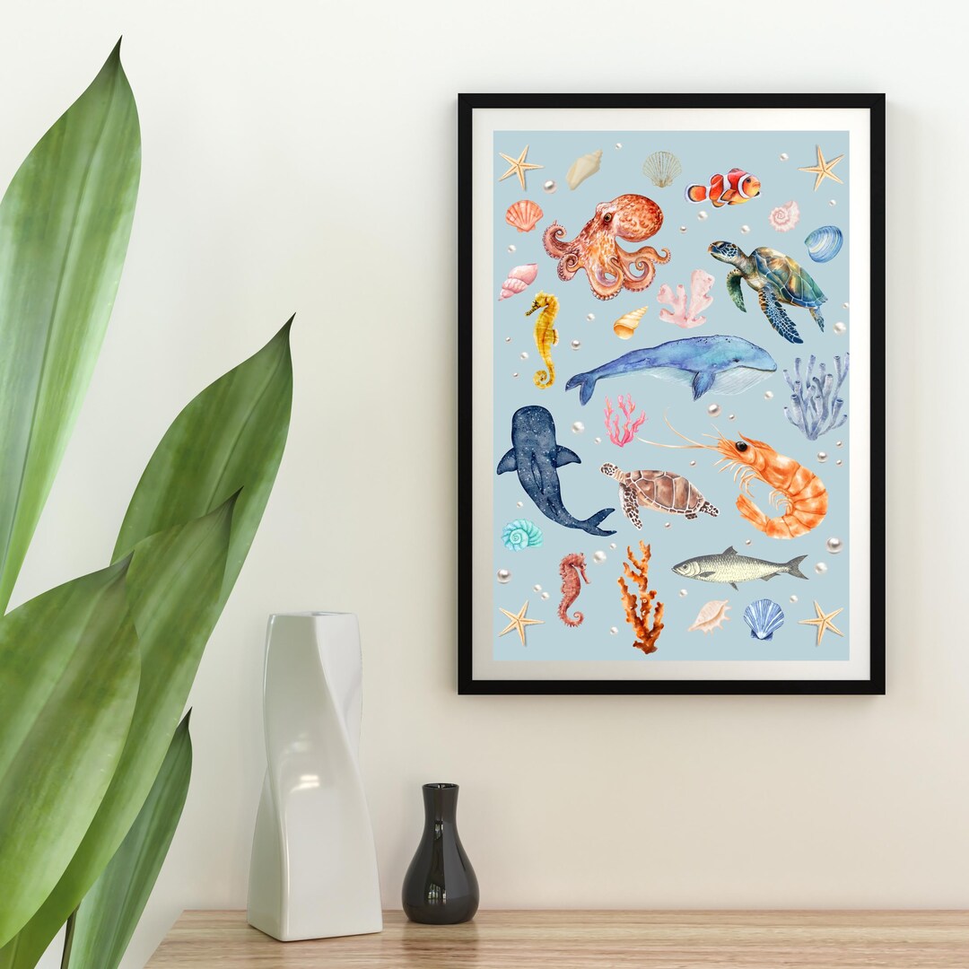 Under the Sea Digital Print, Sea Creatures Wall Art, Ocean Nursery ...