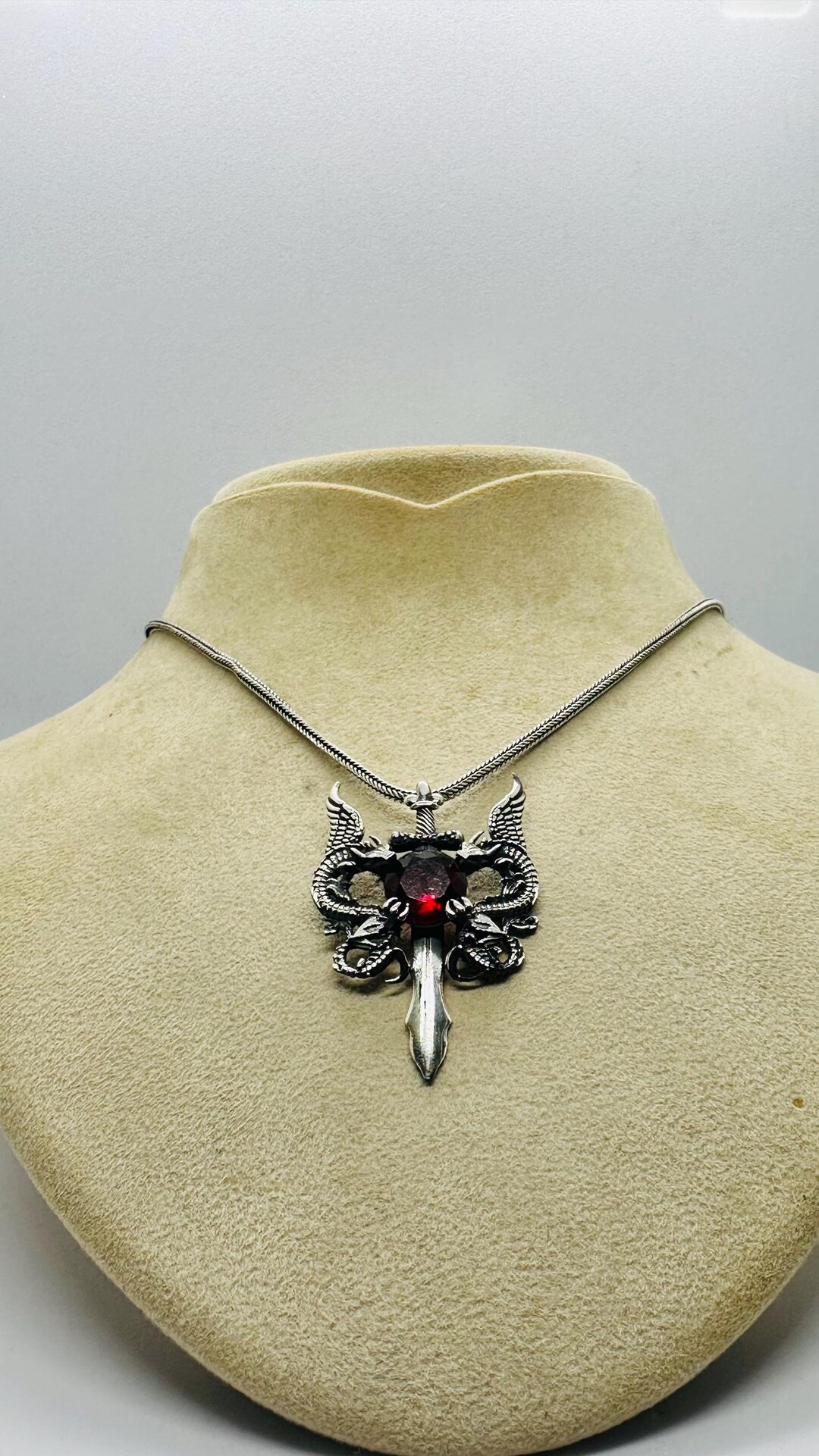 925 Sterling Silver Dragon Sword Necklace, Gothic Jewelry, Fathers Day ...