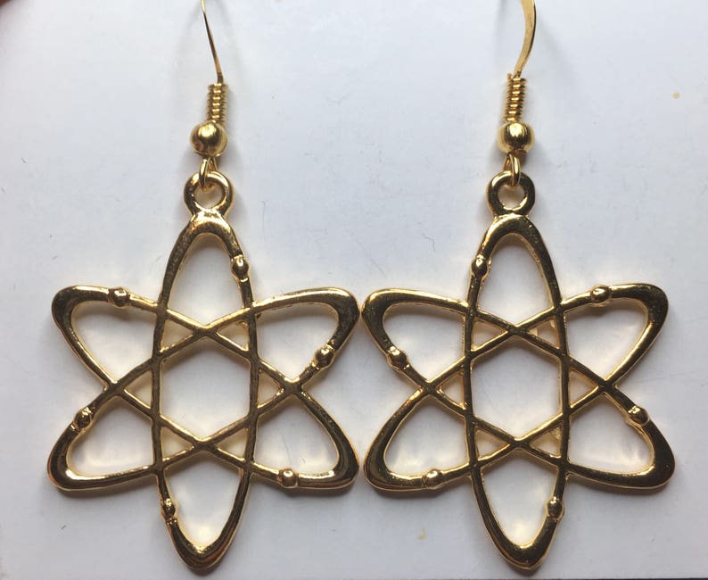 Large Gold Atom Earrings Physics Sterling Silver Geek - Etsy