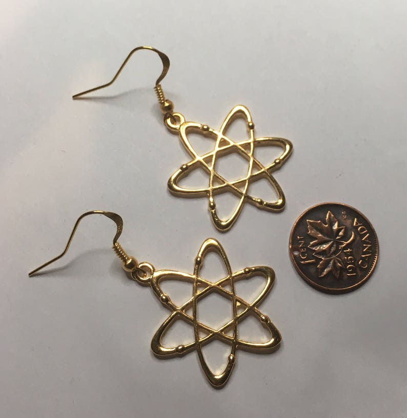 Large Gold Atom Earrings Physics Sterling Silver Geek - Etsy