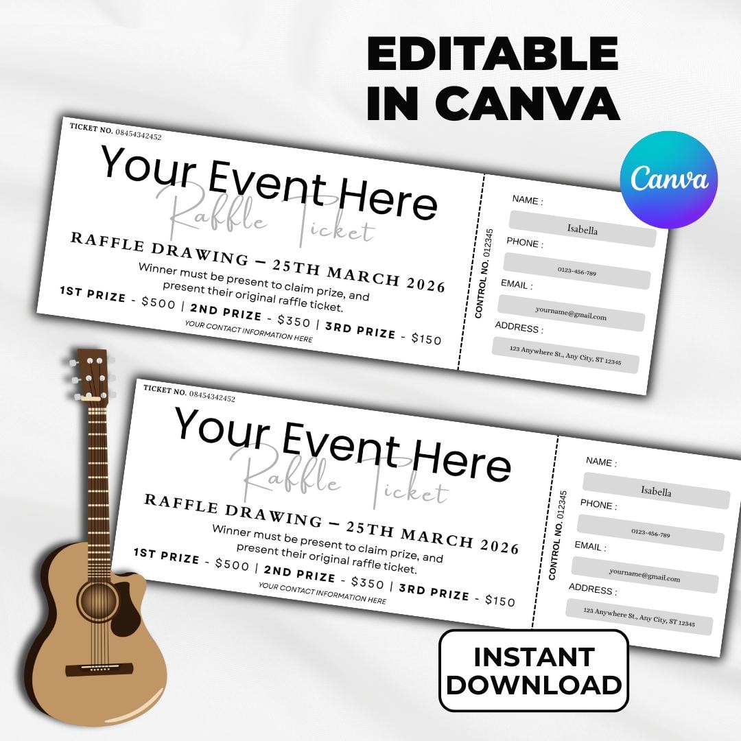 Editable Raffle Ticket Template Canva Event Fundraiser Drawing Ticket ...
