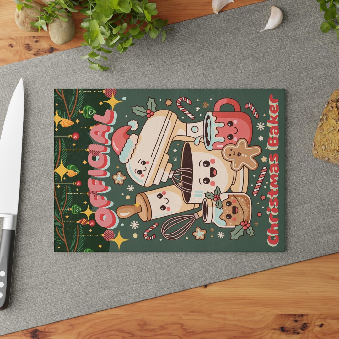 Official Christmas Baker Glass Cutting Board, Festive Kitchen Decor ...