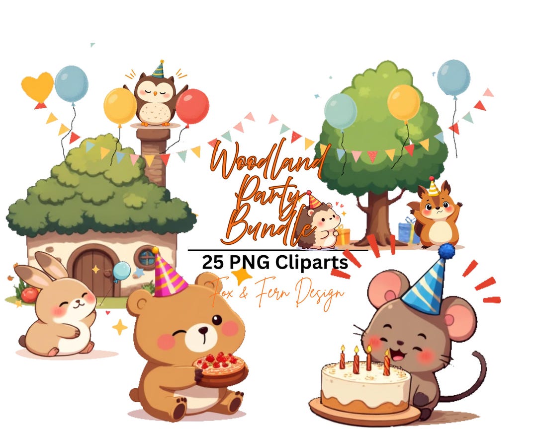 Woodland Party Clipart Bundle - Chibi Forest Animals, Birthday ...