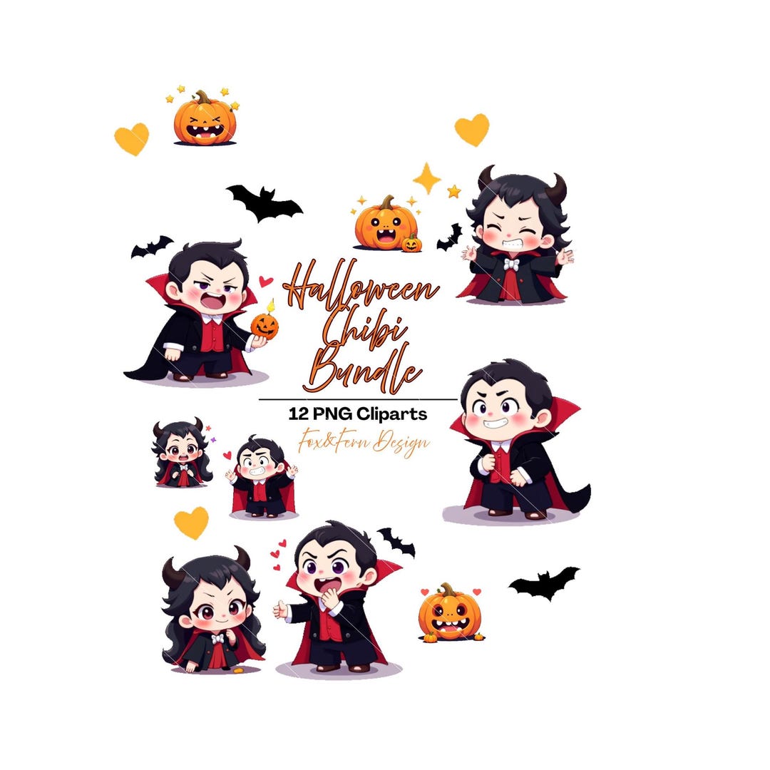 Cute & Fang-tastic Vampires Clipart Bundle - Cozy Halloween Chibis - Etsy
